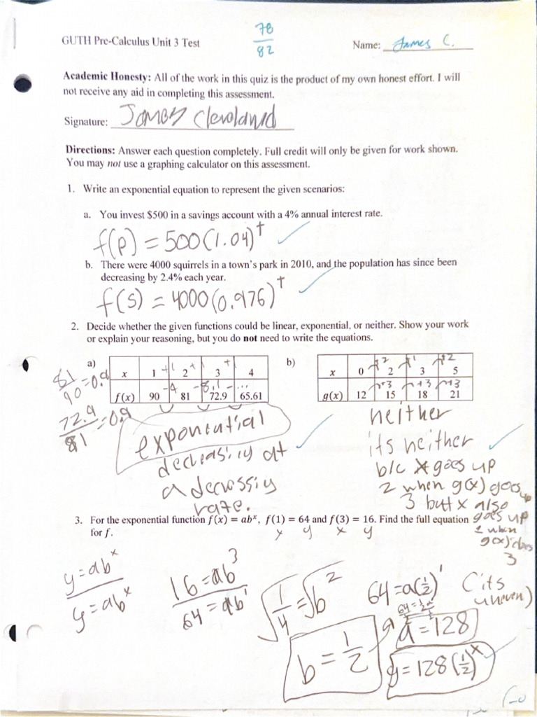 GUTH Pre-Calculus Unit 3 Test | PDF