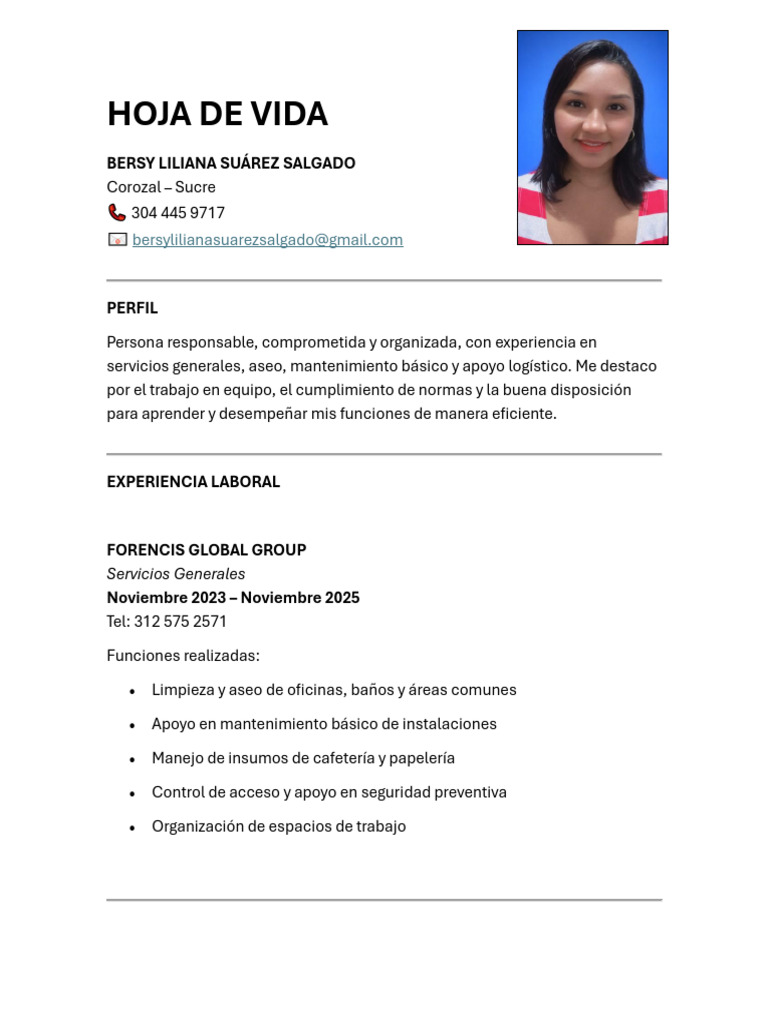 Hoja de Vida Bersy | PDF