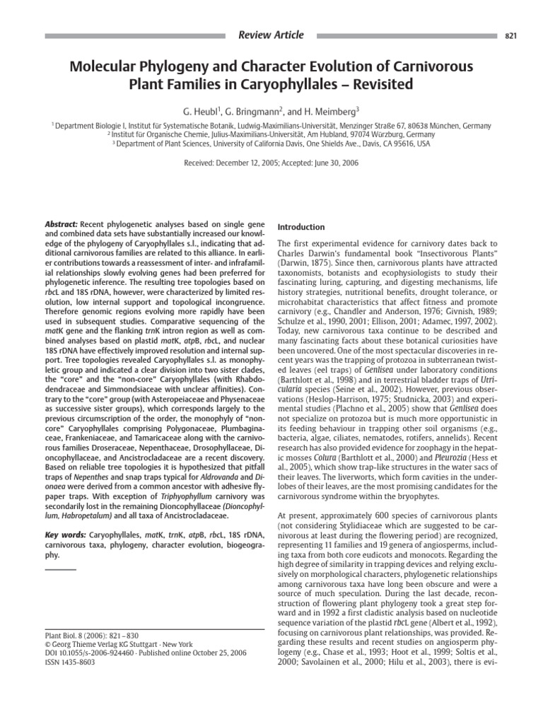 Molecular Phylogeny and Character Evolution of Carnivorous Plant ...