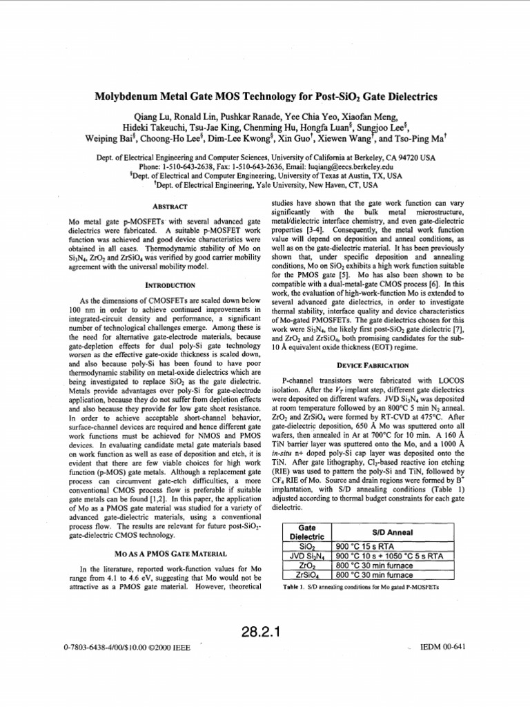 Mo MOSFET | PDF | Mosfet | Field Effect Transistor