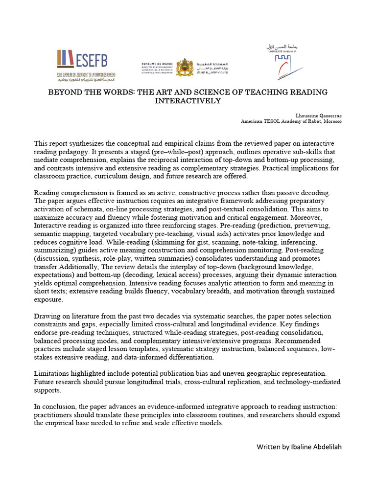 Summary Report | PDF | Reading Comprehension | Behavior Modification