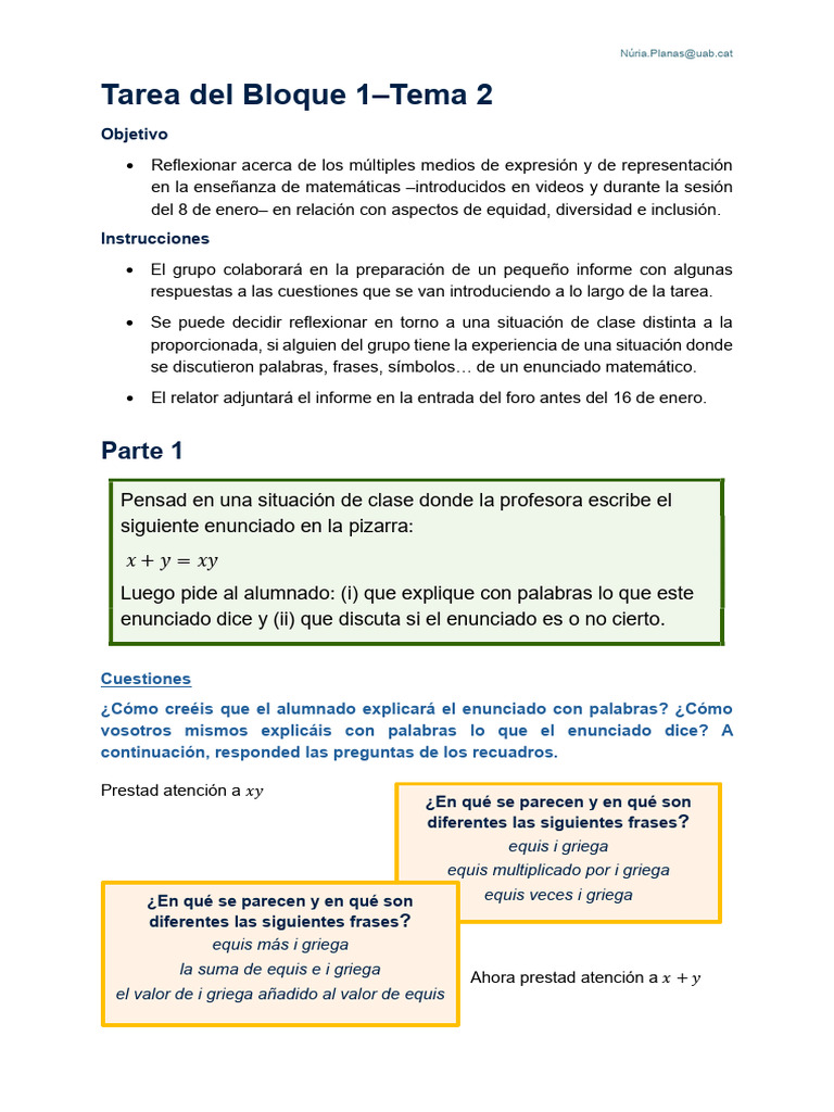 Tarea 2_Bloque 1 (2) | PDF | Multiplicación
