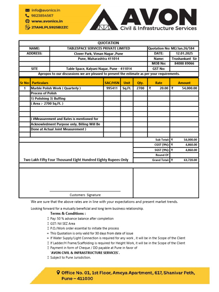 Marble Polishing Work ( Quarterly ). Tablespace Services Private ...