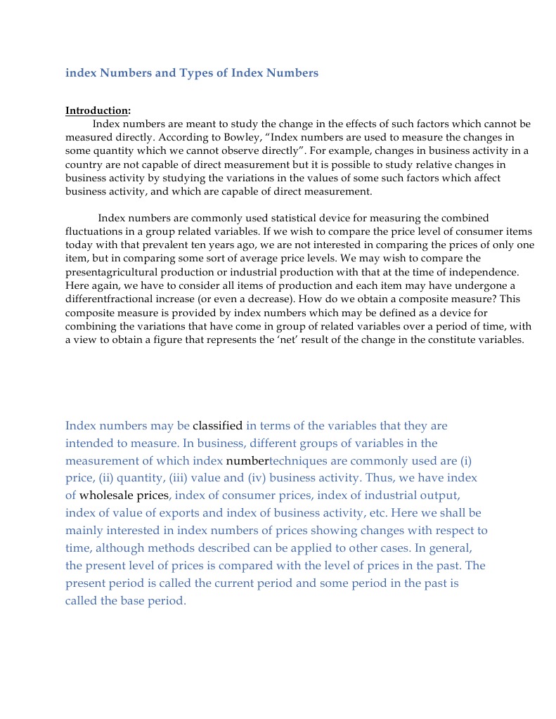 Index Numbers And Types Of Index Numbers PDF Index Economics