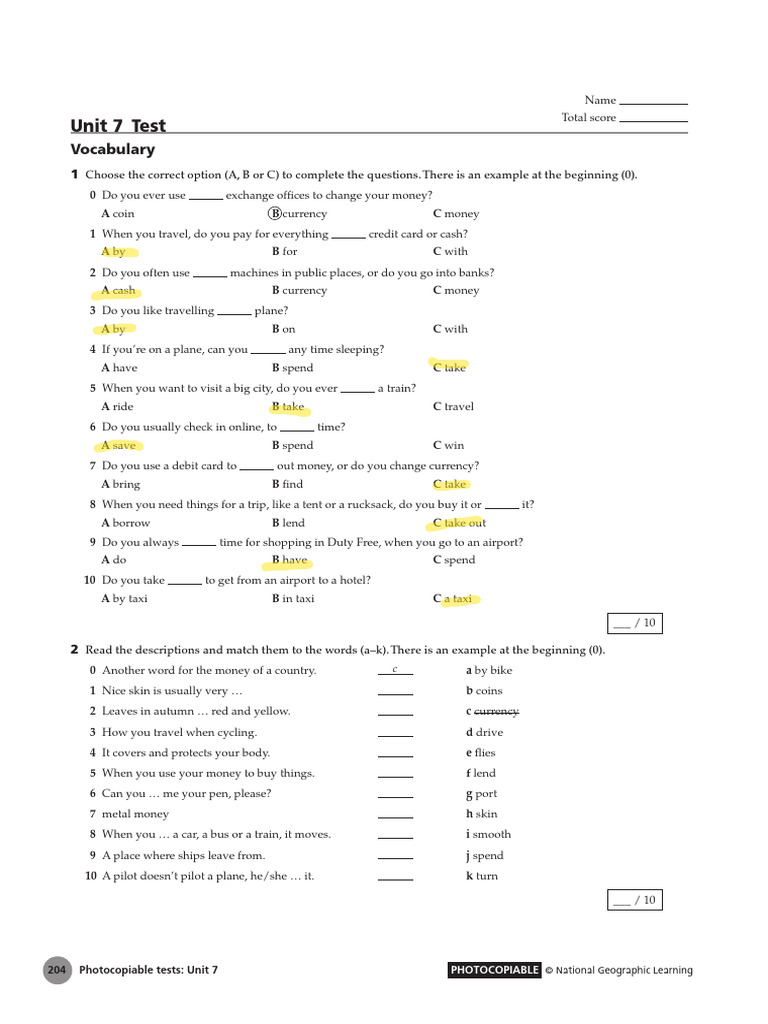 Unit 7 Test: Vocabulary & Grammar | PDF | Camino De Santiago | Santiago ...