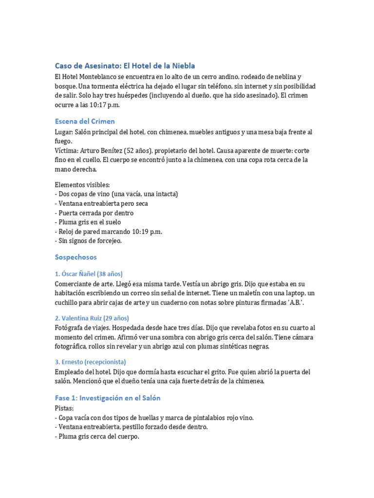 Caso El Hotel de La Niebla | PDF
