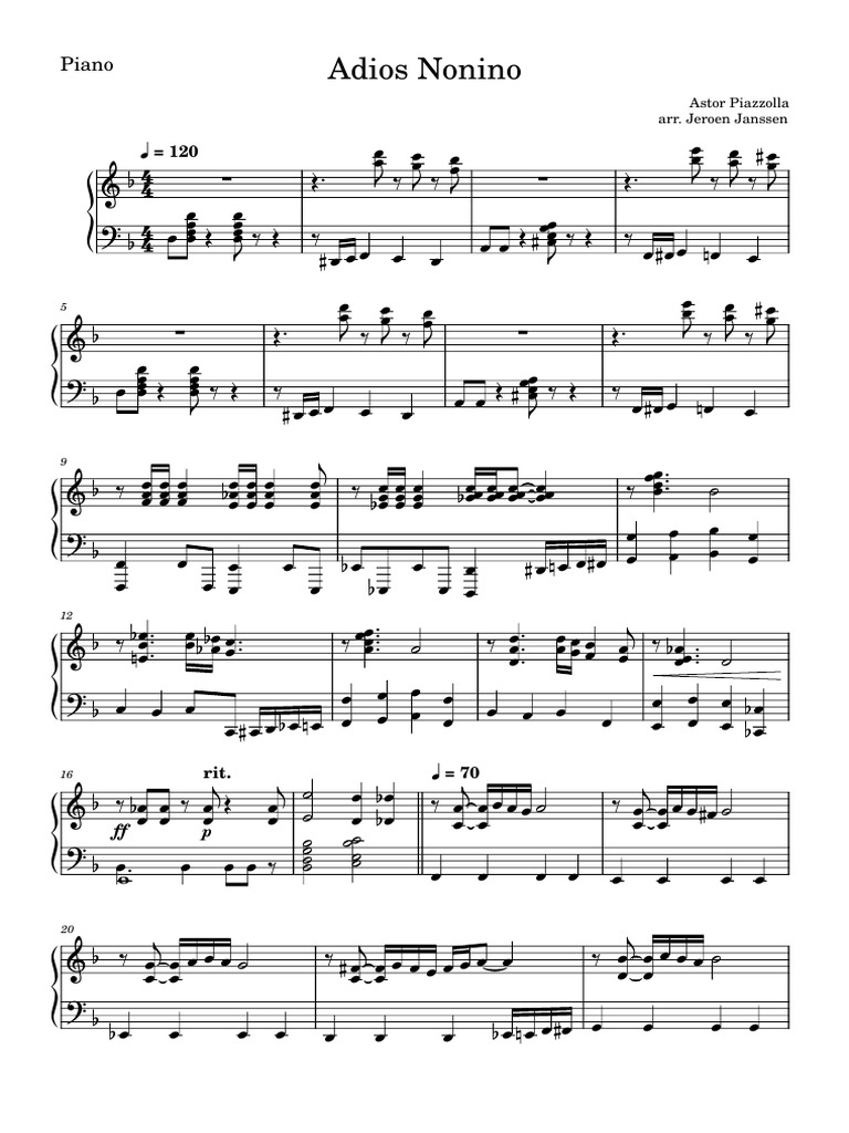 Adios Nonino Piano Arrangement | PDF | Tango | Compositions