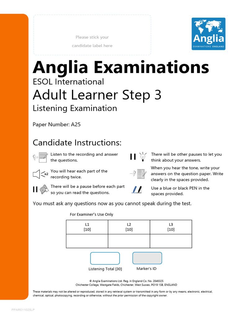 ESOL Listening Exam A25 Instructions | PDF | Language Acquisition ...