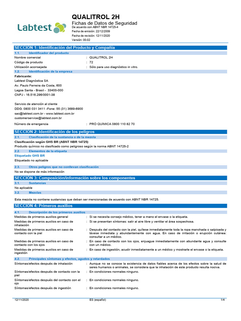 FISPQ-72-02-FISPQ-72-QUALITROL-2H-REF.-72_ES-V02 | PDF | Toxicidad ...