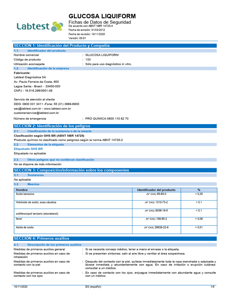 Fispq 133 - 01 - Fispq 133 Glicose Liquiform Ref. 133_es v01 | PDF | Química