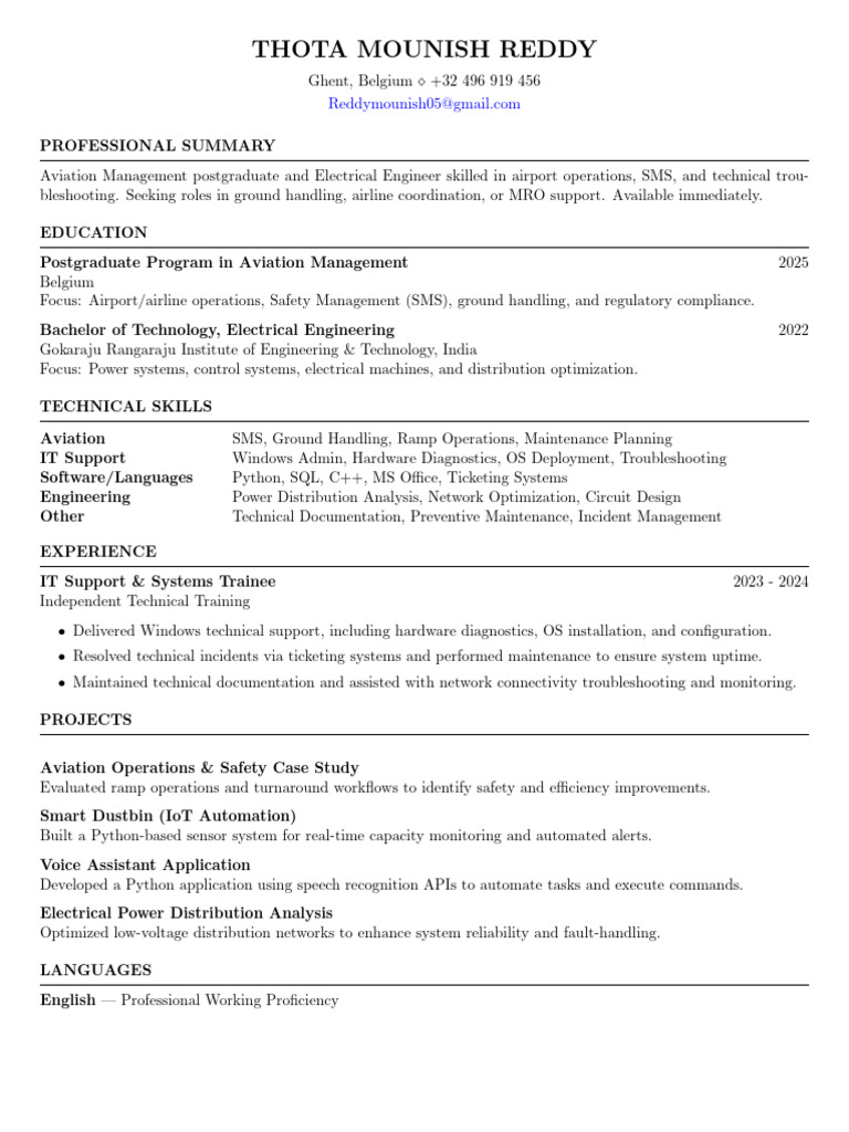 Aviation Management Graduate Resume | PDF
