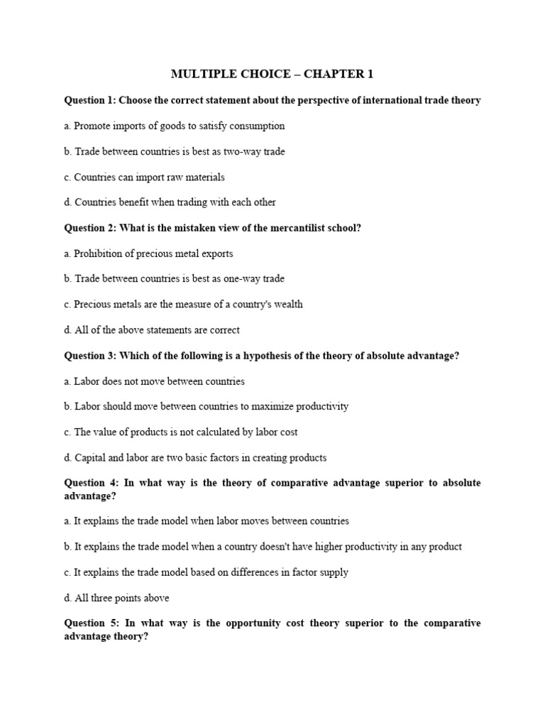 International Trade Theory Quiz | PDF | Comparative Advantage | Labour ...