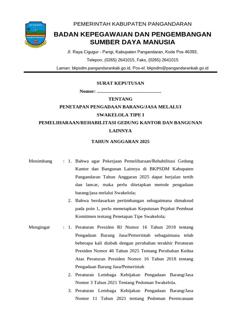 Pengadaan Swakelola Pemeliharaan Gedung 2025 | PDF