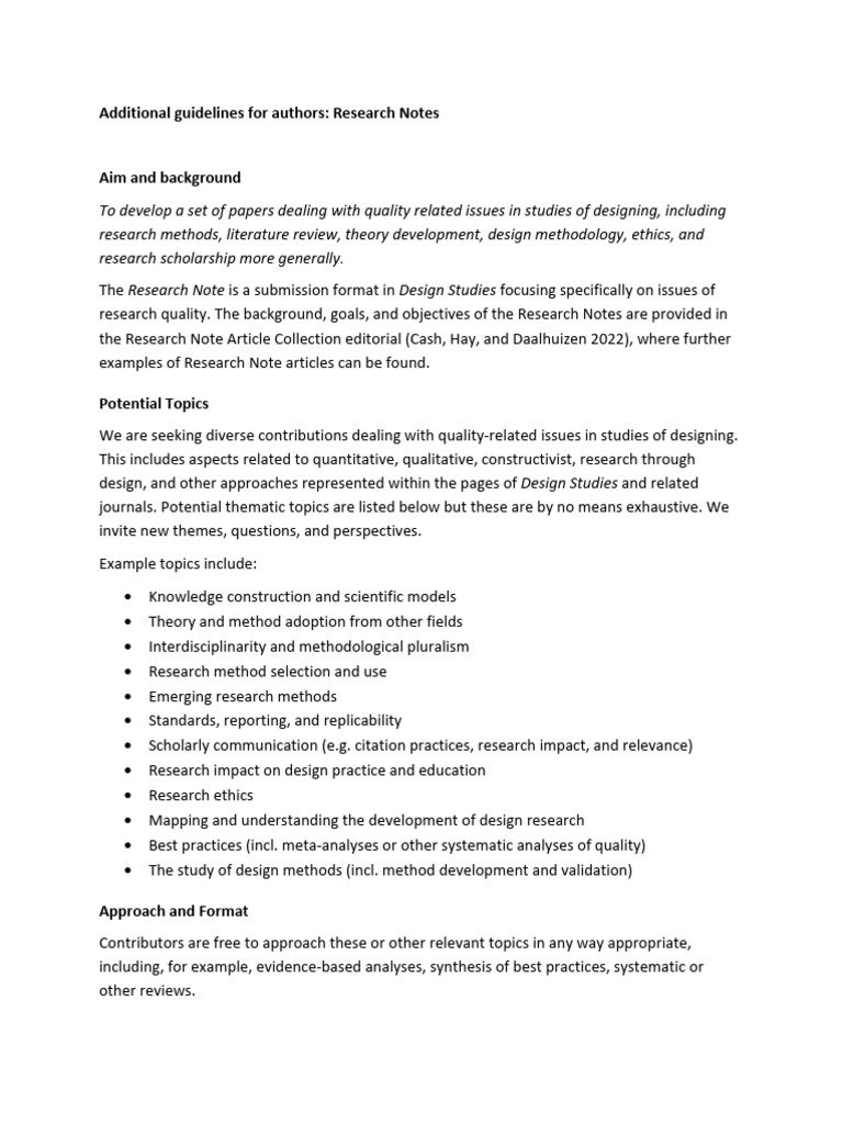 Guidelines for Quality Research Notes | PDF | Methodology | Science
