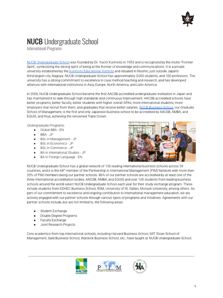 Fact Sheet AY2026 - NUCB Undergraduate School | PDF | Higher Education