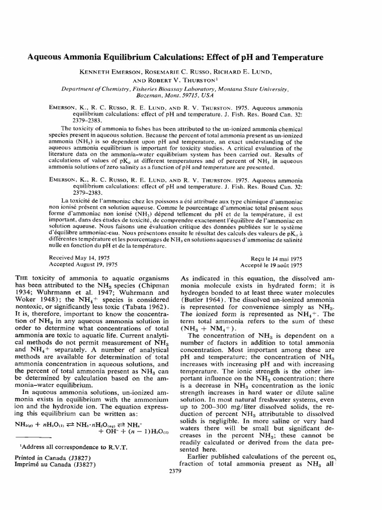 Aqueous Ammonia pH Temperature Effects | PDF | Ammonia | Chemical ...