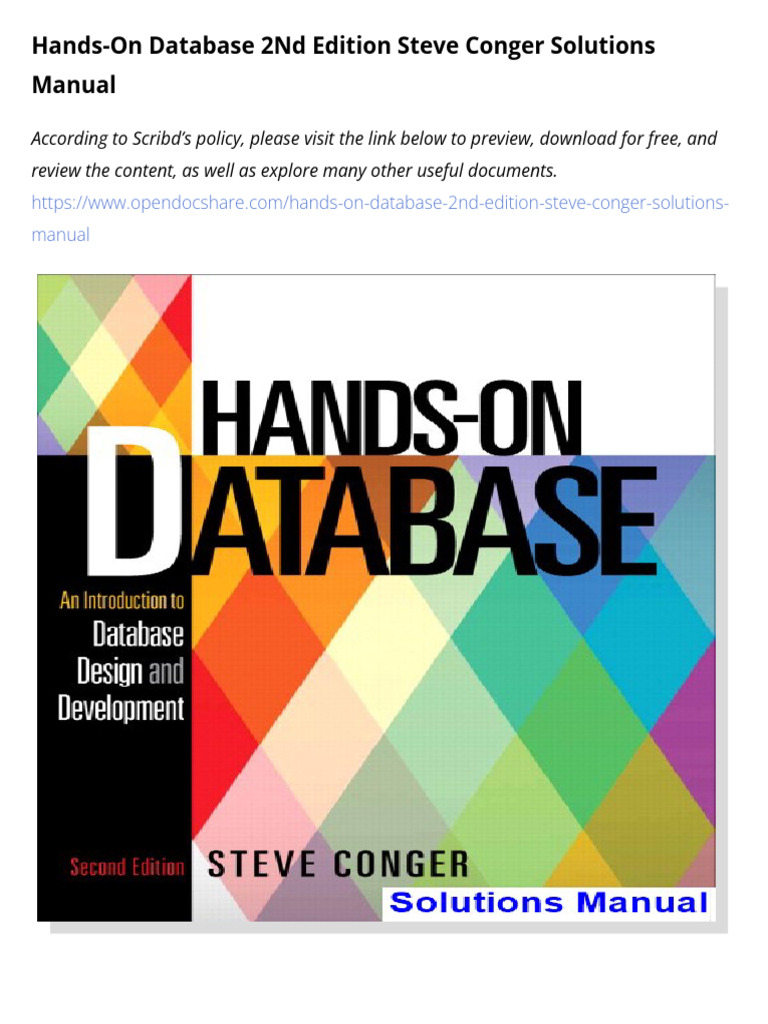 Hands-On Database 2nd Edition Steve Conger Solutions Manual | PDF