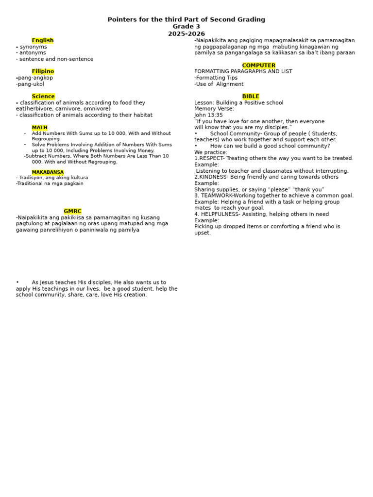 Pointers for the Third Part of Second Grading | PDF