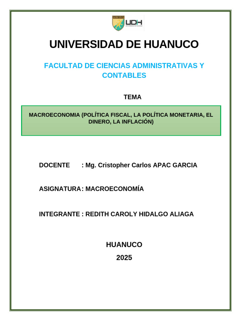 MONOGRAFIA DE MACROECONOMIA TAREA 4 | PDF | Inflación | La política monetaria