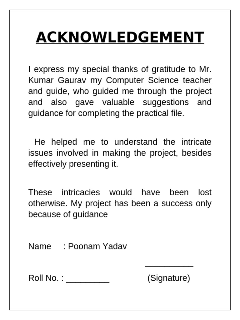 Acknowledgment for Project Guidance | PDF