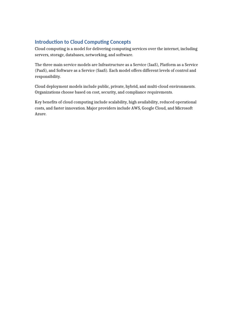 Introduction to Cloud Computing Concepts | PDF