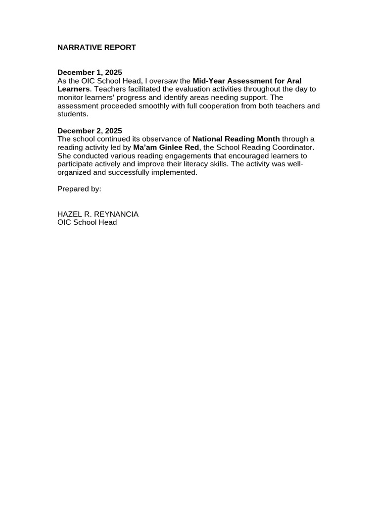 Narrative Report | PDF