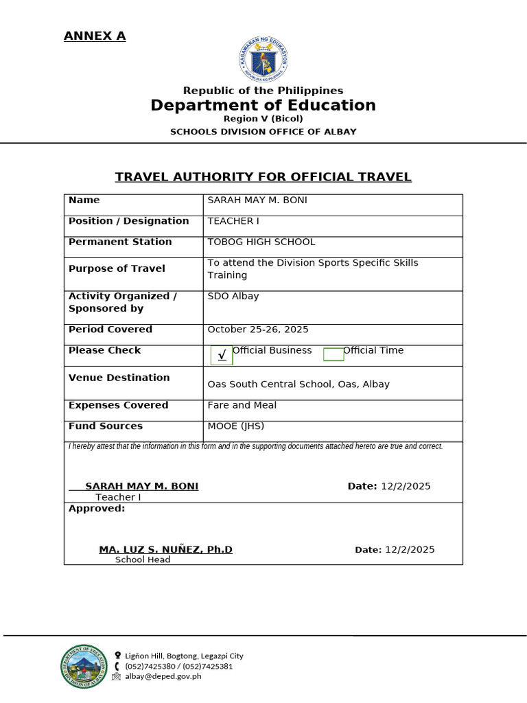 2nd Authority to Travel Copy.docx25 | PDF | Philippines