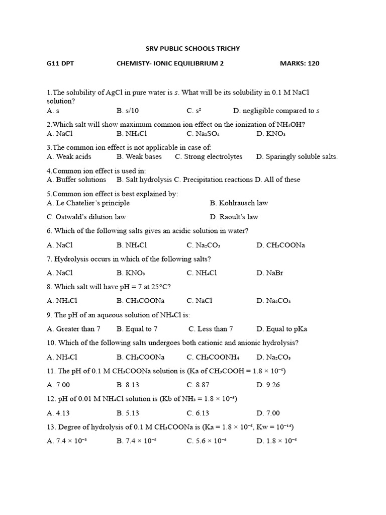 g11 Dpt Ionic Eqbm2 18.12.25 | PDF | Buffer Solution | Salt (Chemistry)