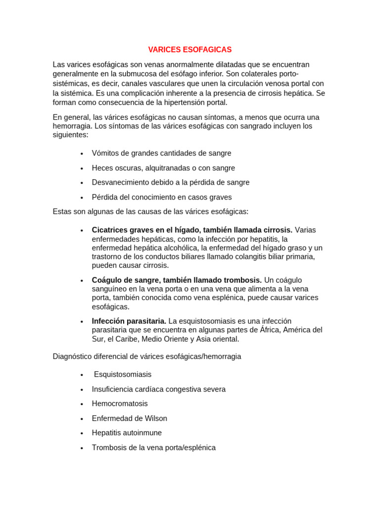 Varices Esofagicas Word | PDF | Cirrosis | Venas varicosas