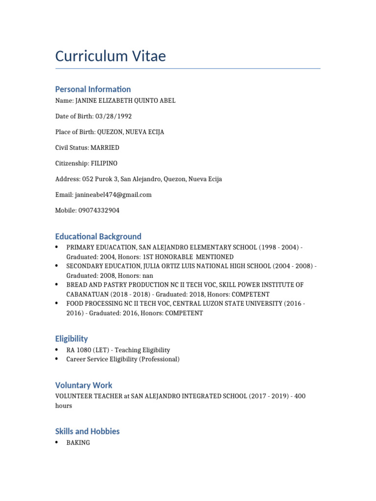 Janine Elizabeth Abel CV | PDF