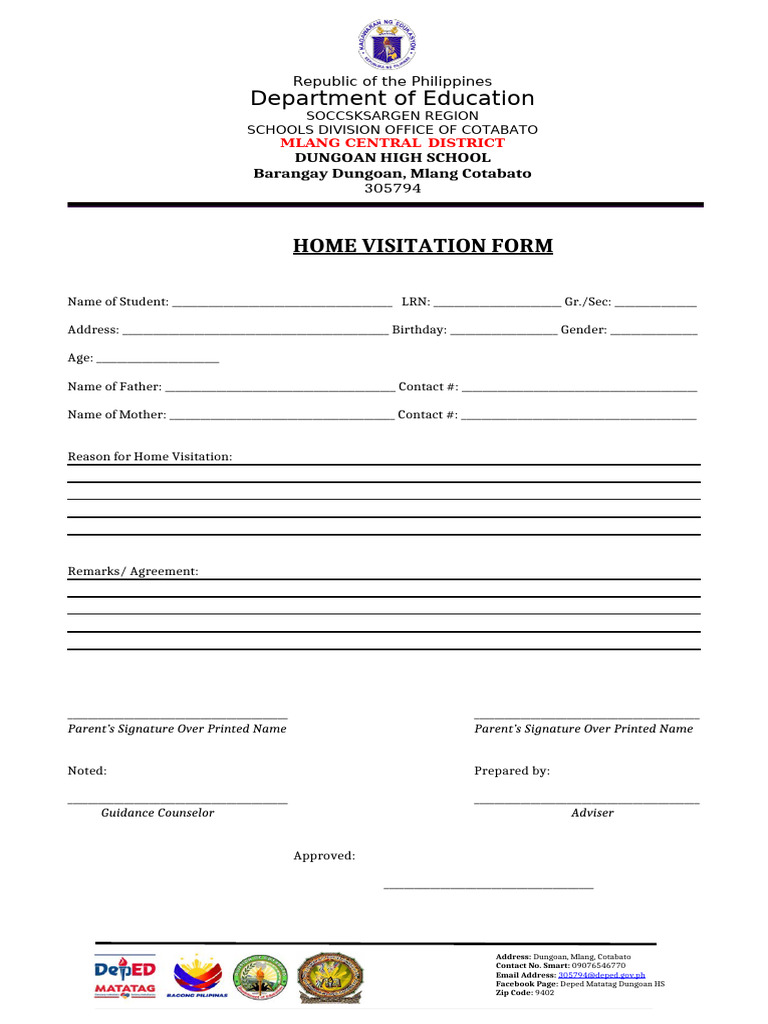 Dungoan High School Home Visitation Form | PDF