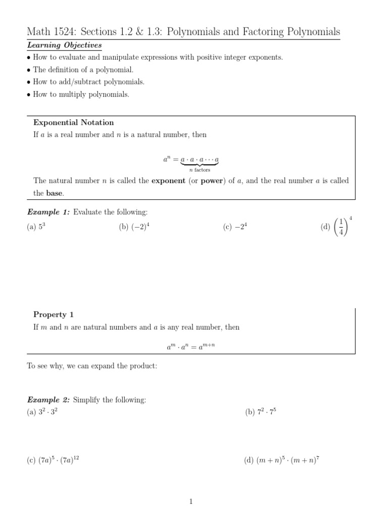 Section1.2_1.3 | PDF | Factorization | Polynomial