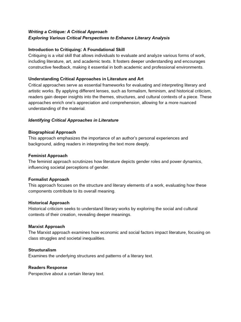 Critical Approaches to Literary Analysis | PDF
