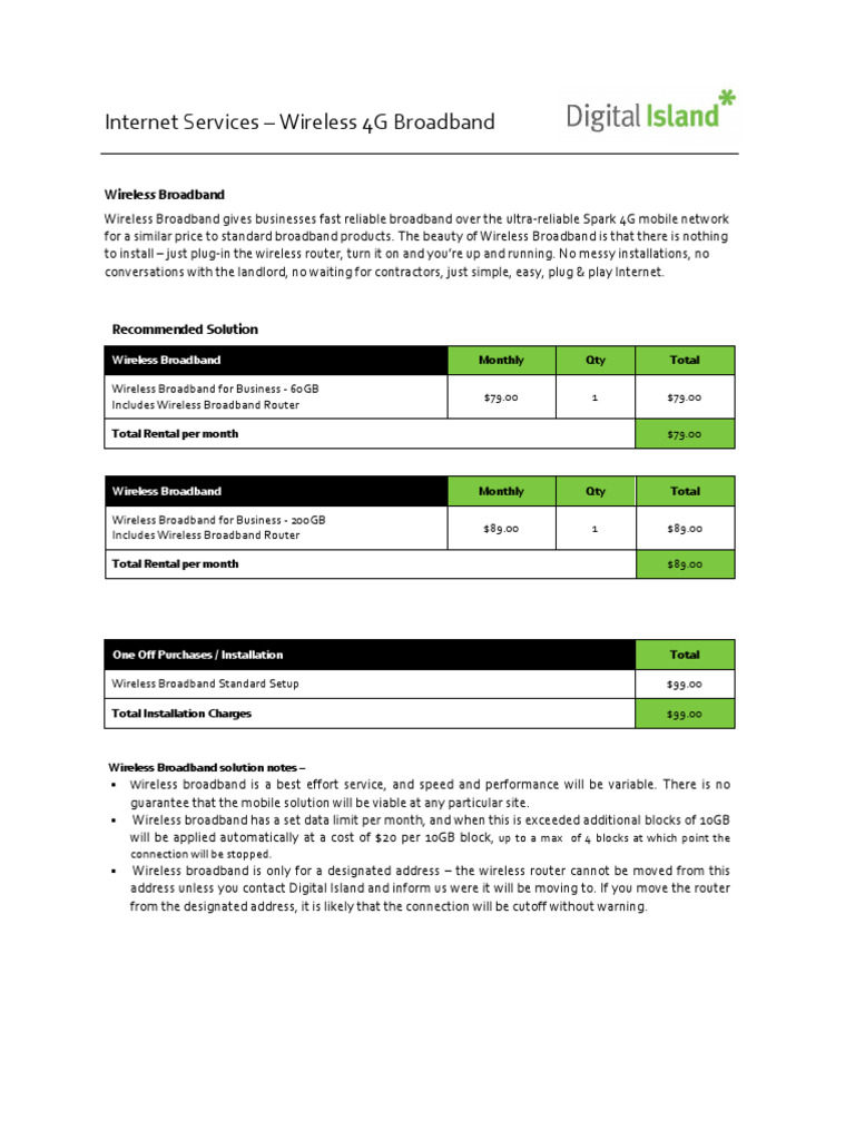 DIGITAL ISLAND - Internet Services – Wireless 4G Broadband | PDF