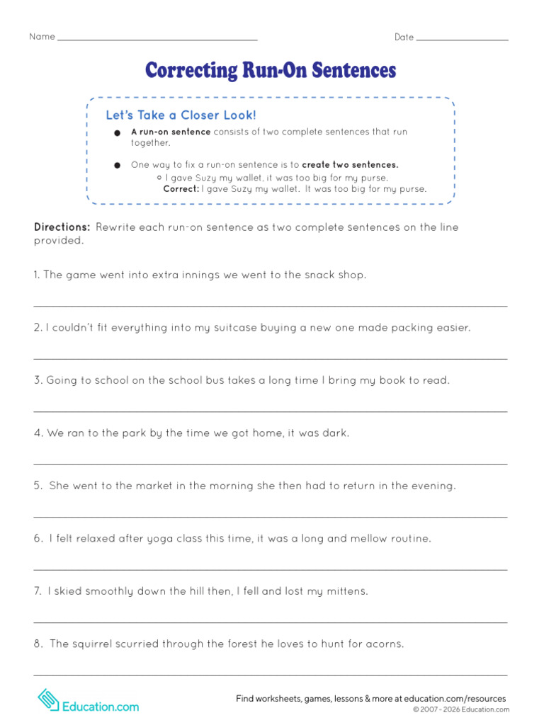 Correcting Runon Sentences | PDF