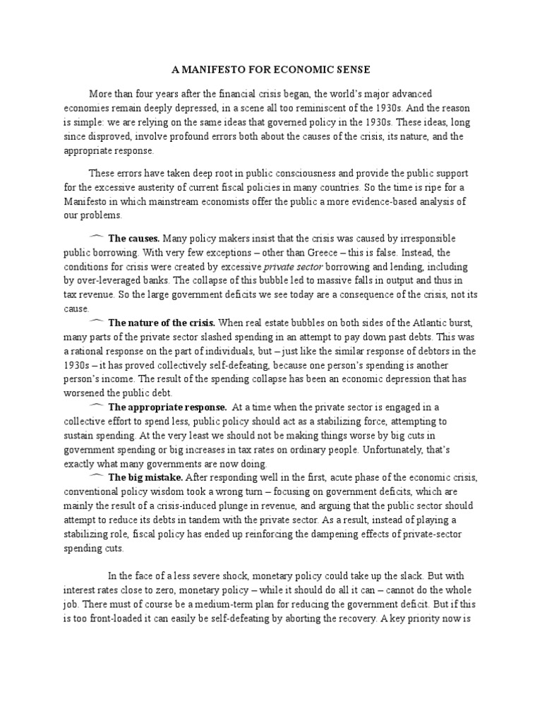 A Manifesto For Economic Sense | PDF | Austerity | Deficit Spending