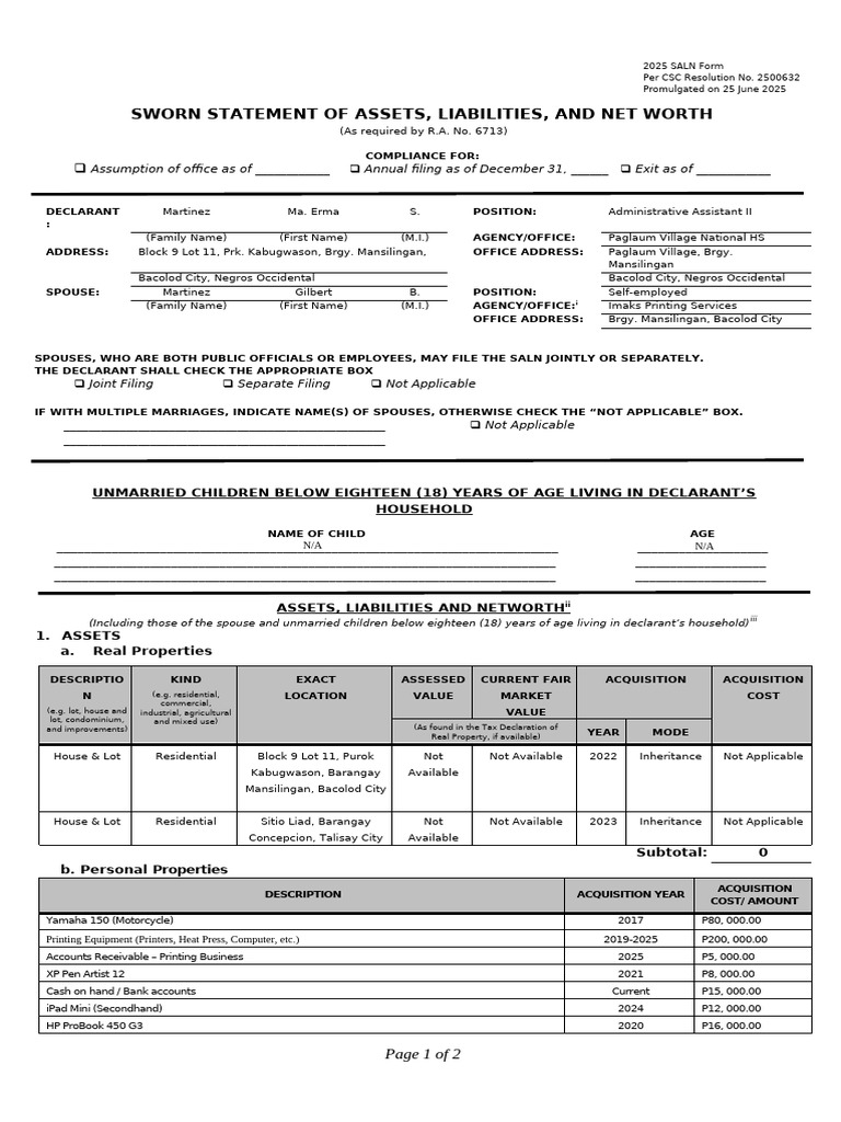 1-A-Rules-Annex-A_2025-SALN-Form | PDF