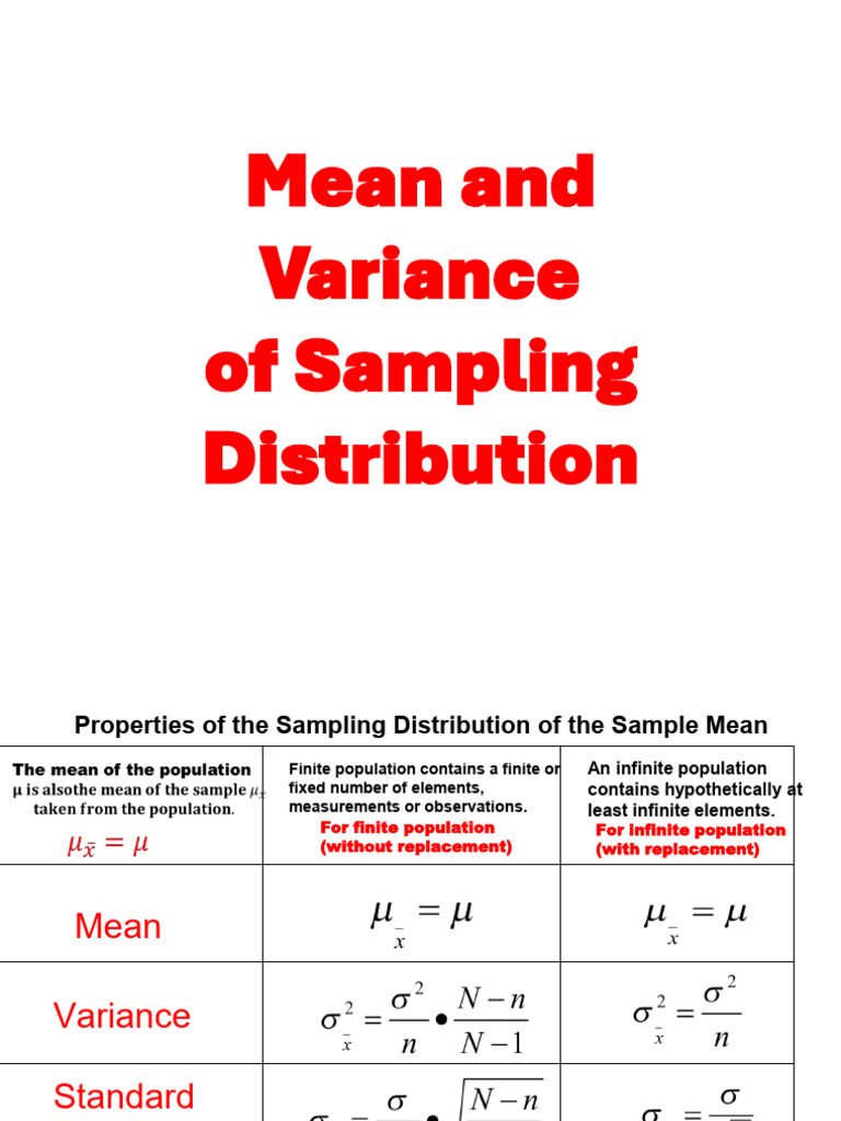 Lesson-7 Mean and Variance of Sampling Distribution_compressed | PDF | Variance | Standard Deviation