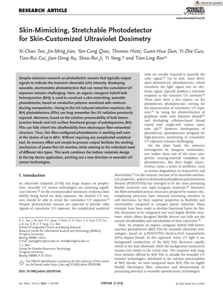 Skin-Mimicking, Stretchable Photodetector for Skin-Customized Ultraviolet Dosimetry | PDF ...