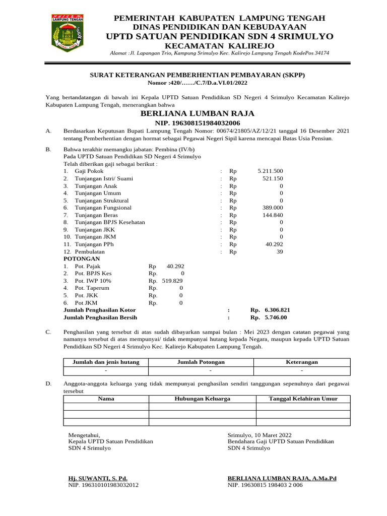 SKPP dan Surat Pernyataan Pensiun PNS | PDF