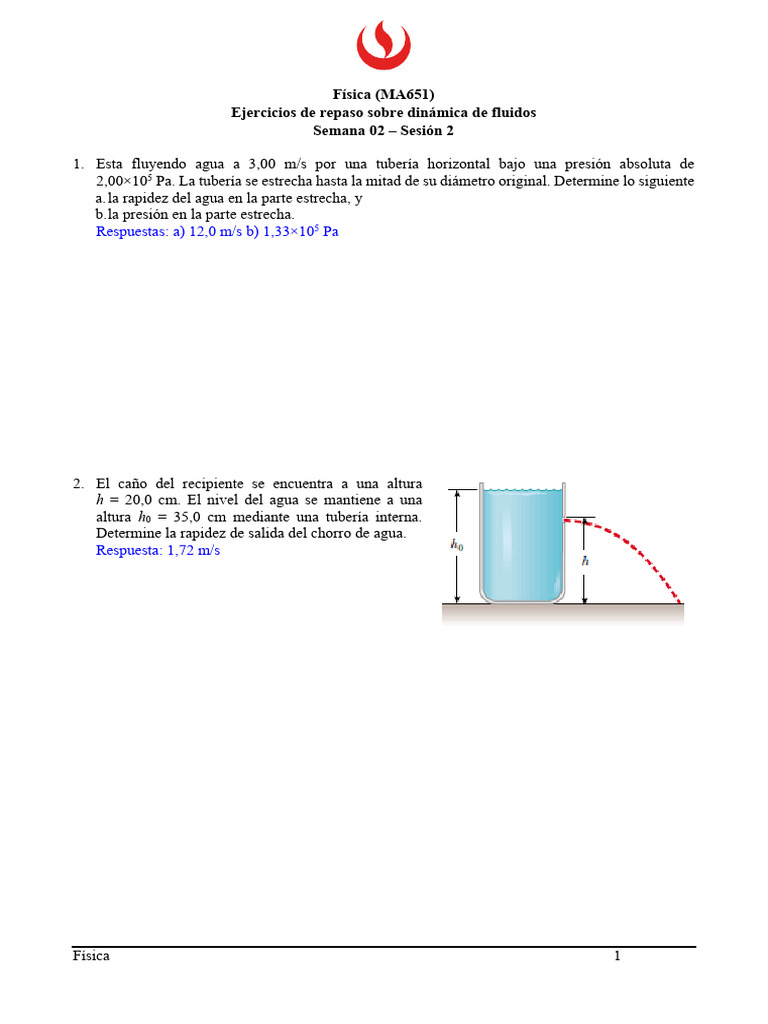 Ma651 s02 Dc2 Bernoulli Preg | PDF | Mecánica de Medios Continuos | Fenomeno fisico