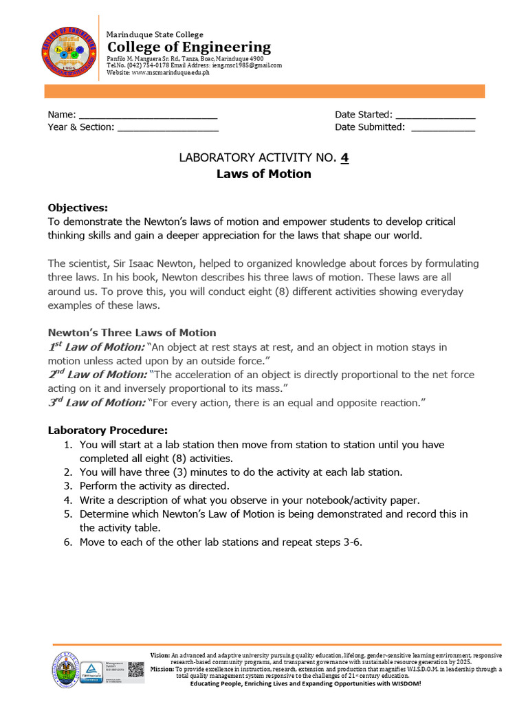 Physics Laboratory: Newton's Laws Activities | PDF | Newton's Laws Of ...