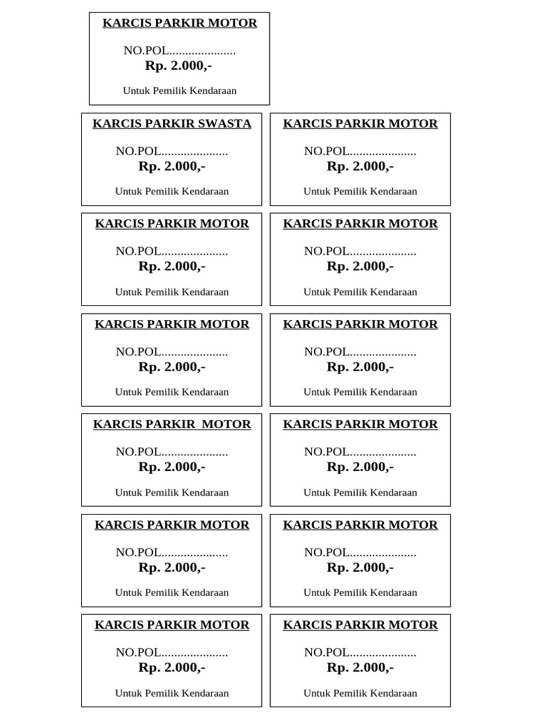 Karcis Parkir Motor Rp. 2.000 | PDF