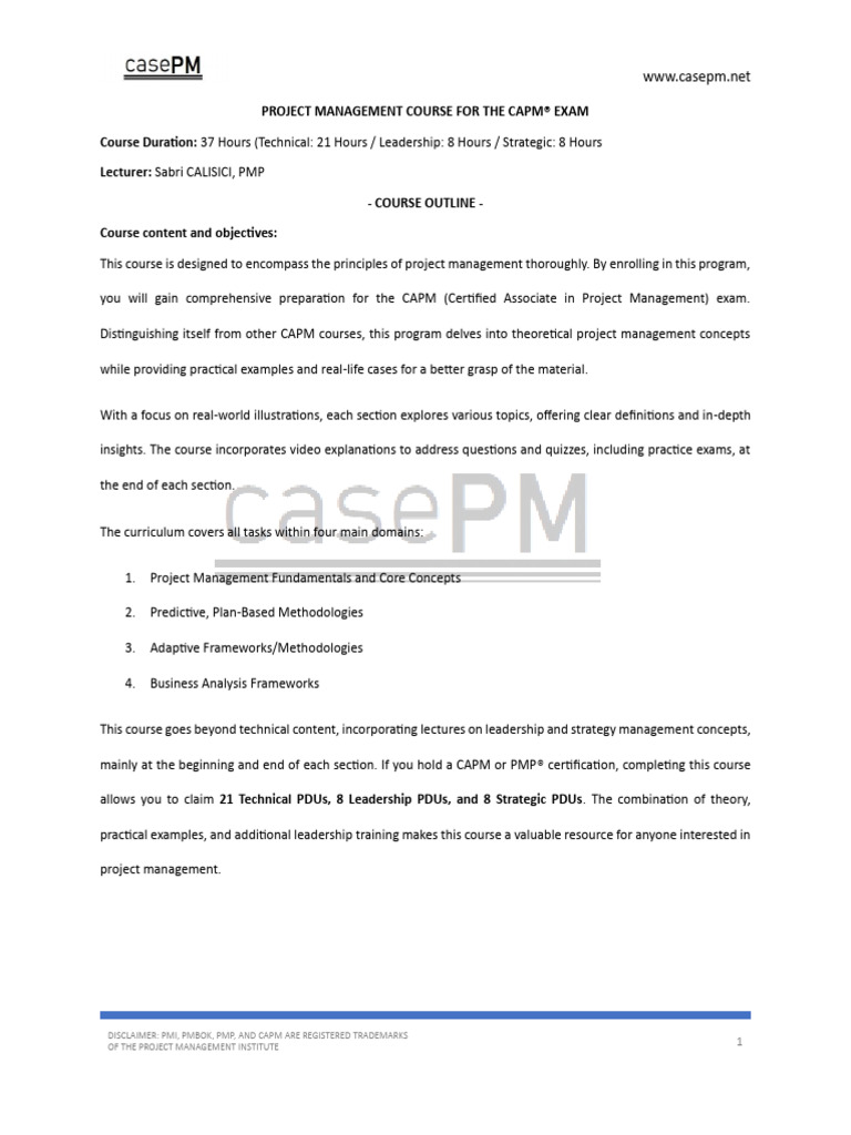 Course+Outline+V1.0 | PDF | Agile Software Development | Project Management