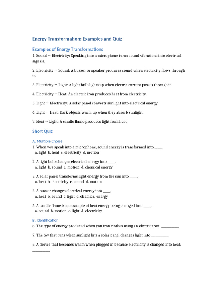 Energy Transformations Explained with Quiz | PDF