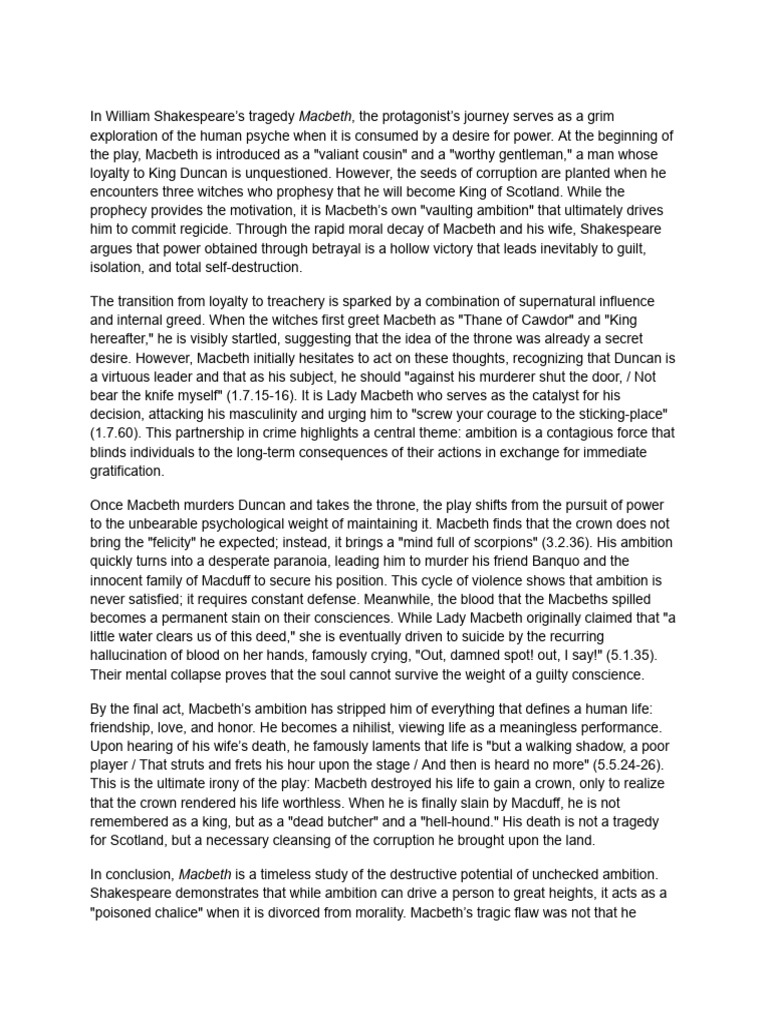 Jay Roberts - Macbeth English Essay | PDF | Shakespearean Tragedies ...