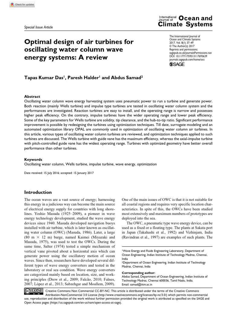 Das Et Al 2017 Optimal Design of Air Turbines for Oscillating Water ...