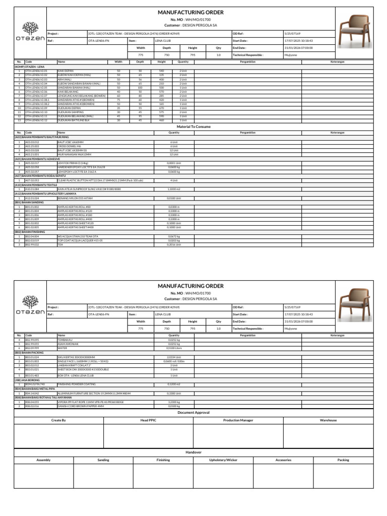 Manufacturing Order - Copy (4) | PDF | Interior Design | Furniture