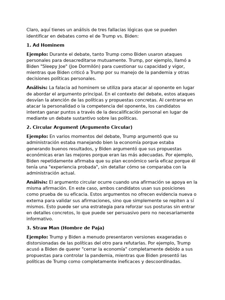 Fallacias Lógicas en Debates Trump-Biden | PDF | Falacia | Argumento