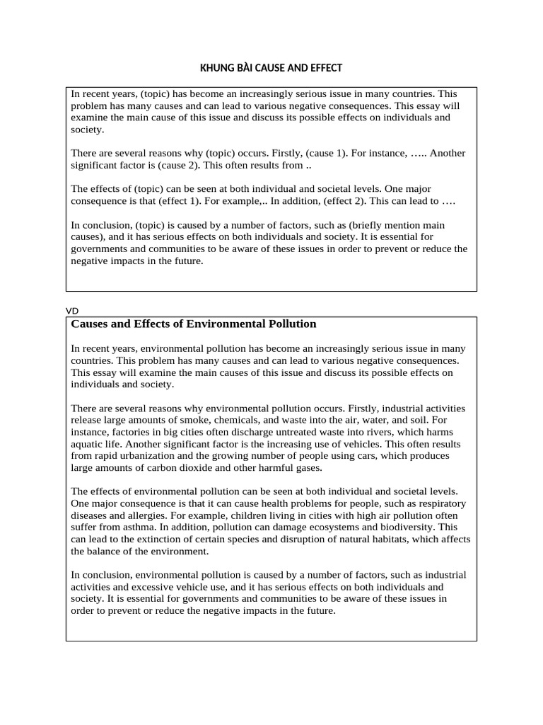 KHUNG BÀI CAUSE AND EFFECT | PDF | Pollution | Urbanization